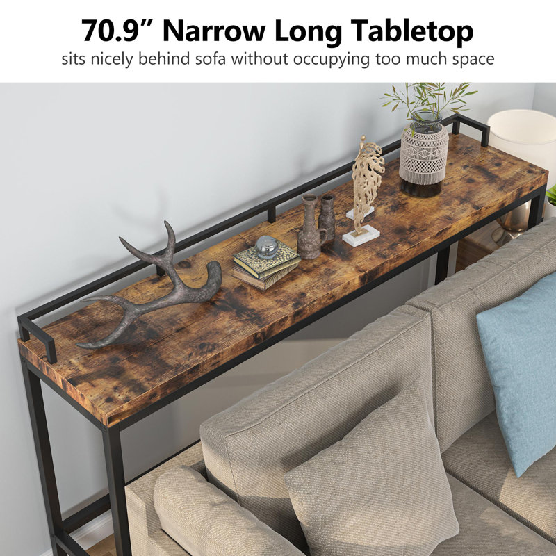 70.9 Inch Extra Long Console Table Behind Sofa Couch Black Brown
